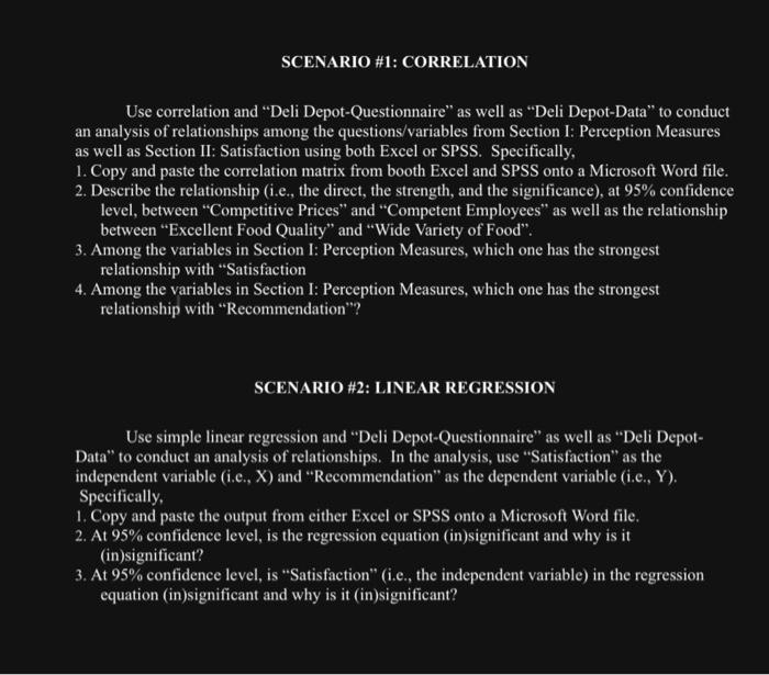 Solved SCENARIO \#1: CORRELATION Use correlation and "Deli | Chegg.com