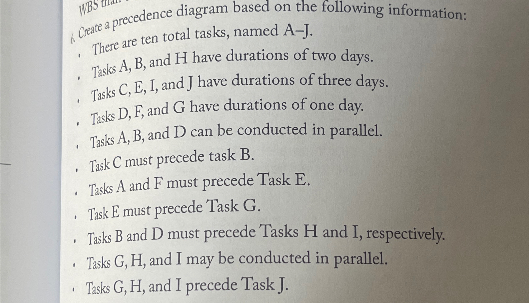 Solved Create a precedence diagram based on the following | Chegg.com