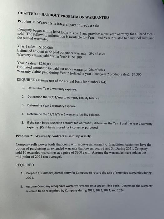 Solved CHAPTER 13 HANDOUT PROBLEM ON WARRANTIES Problem 1: | Chegg.com