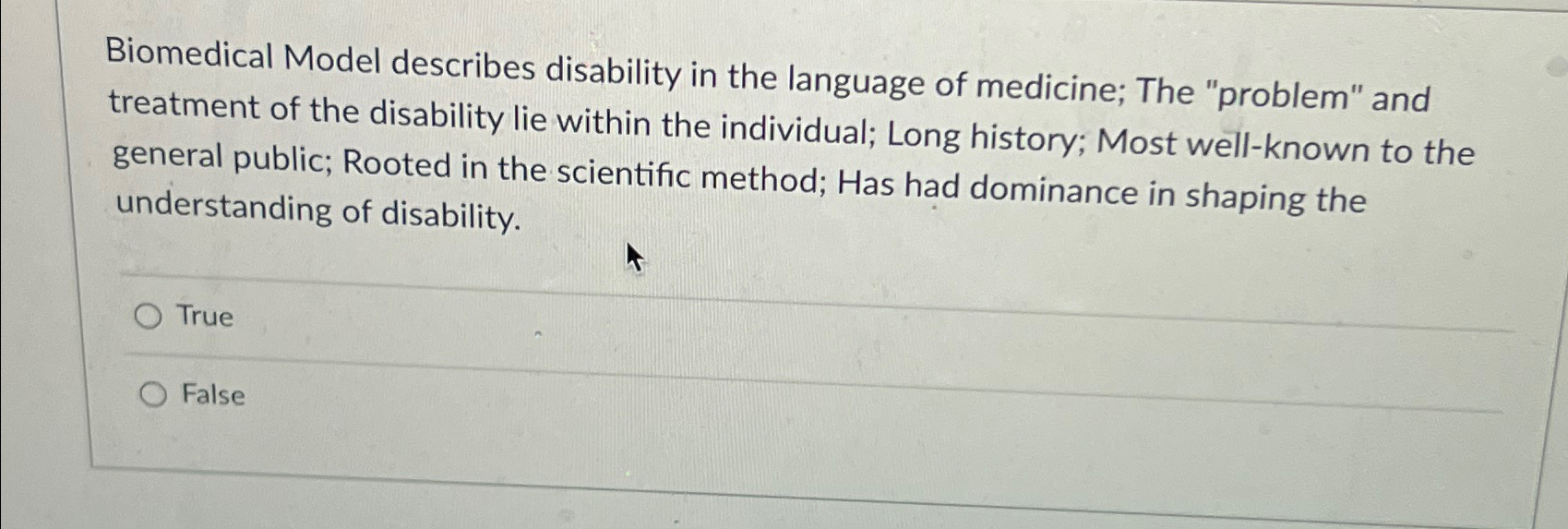 Solved Biomedical Model describes disability in the language | Chegg.com