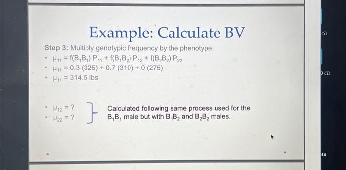 Solved Example: Calculate BV 2. What is the breeding value | Chegg.com