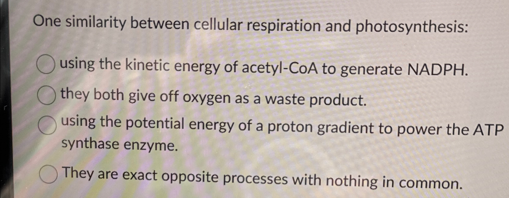 Solved One similarity between cellular respiration and | Chegg.com