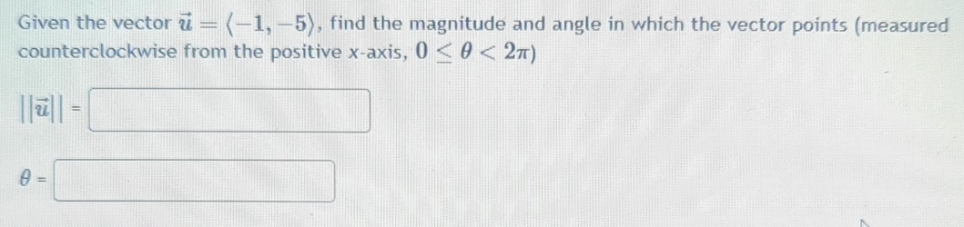 Solved Given the vector vec(u)=(:-1,-5:), ﻿find the | Chegg.com
