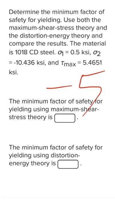 Solved Determine the minimum factor of safety for yielding. | Chegg.com