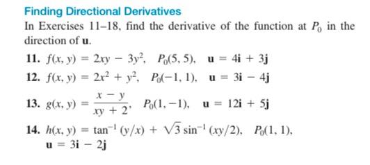 Solved Finding Directional Derivatives In Exercises 11-18, | Chegg.com
