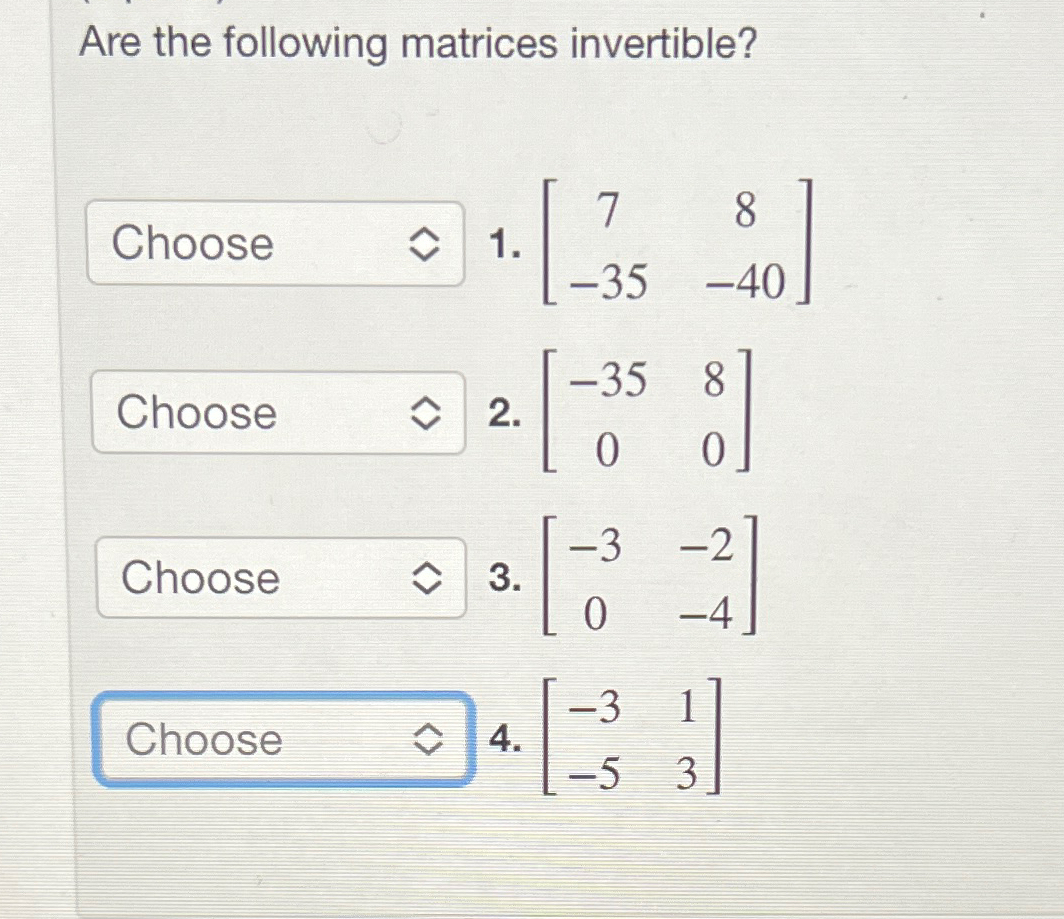 Solved Are the following matrices | Chegg.com