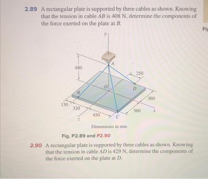 Solved 89 A rectangular plate is supported by three cables | Chegg.com