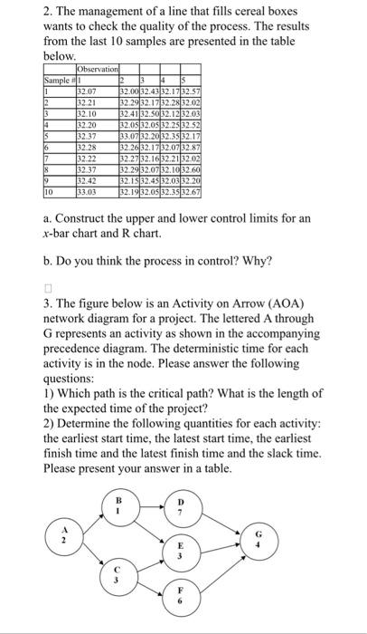 Solved 2. The management of a line that fills cereal boxes | Chegg.com