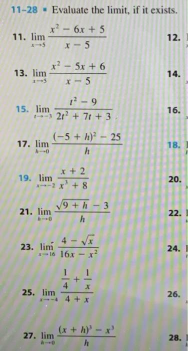 Solved 11-28 - Evaluate the limit, if it exists. x² - 6x + 5 | Chegg.com