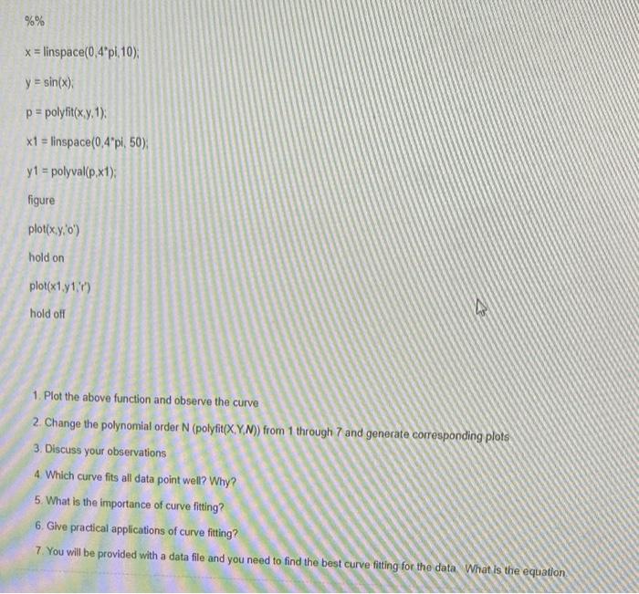 Solved %% x= linspace (0,4∗pi,10)y=sin(x)p= polyfit | Chegg.com