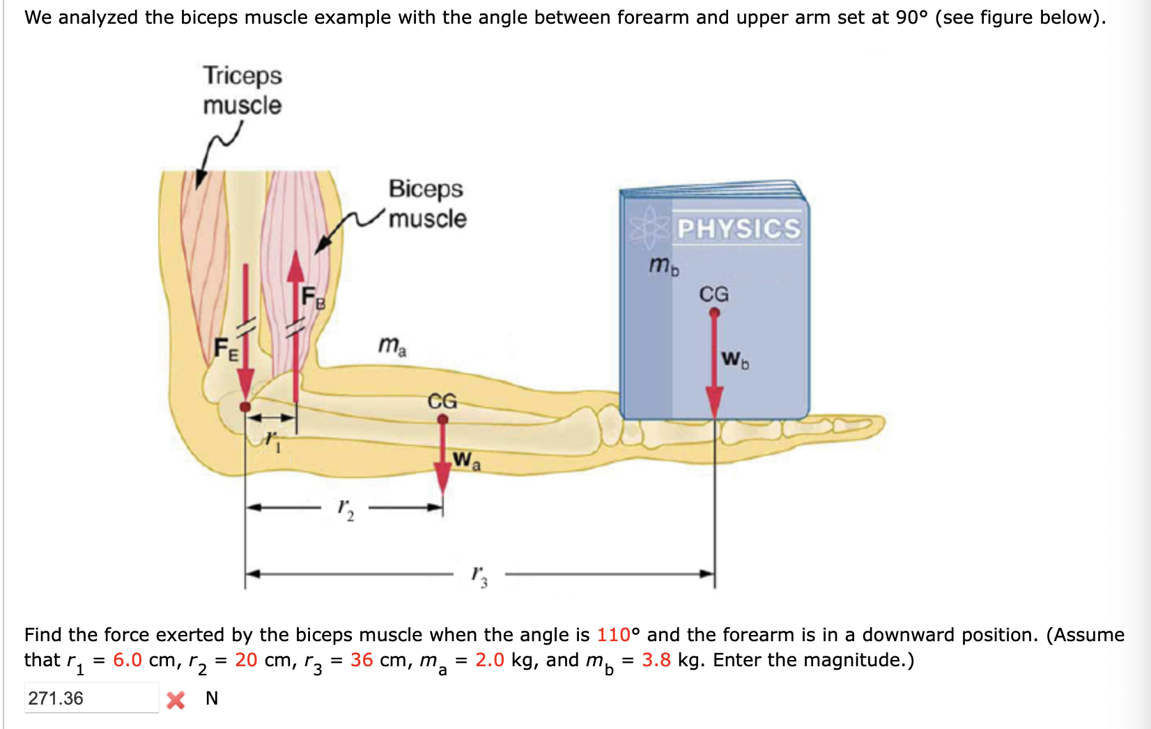 Solved We analyzed the biceps muscle example with the angle | Chegg.com