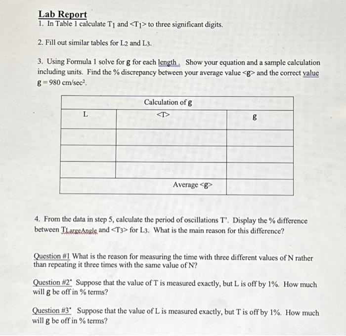 Solved Procedure: 1. Set the length of the pendulum L to | Chegg.com