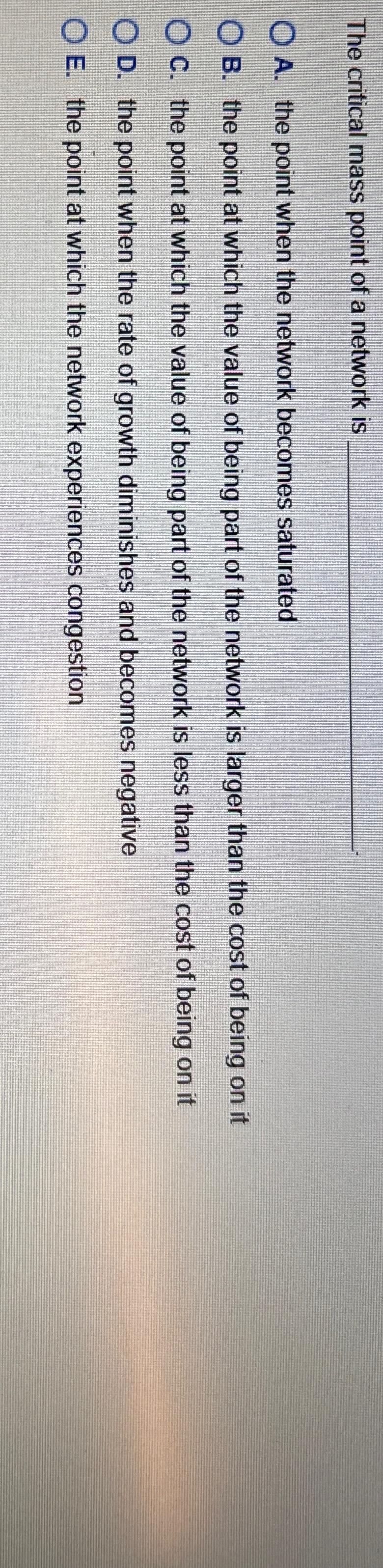 Solved The critical mass point of a network isA. ﻿the point | Chegg.com