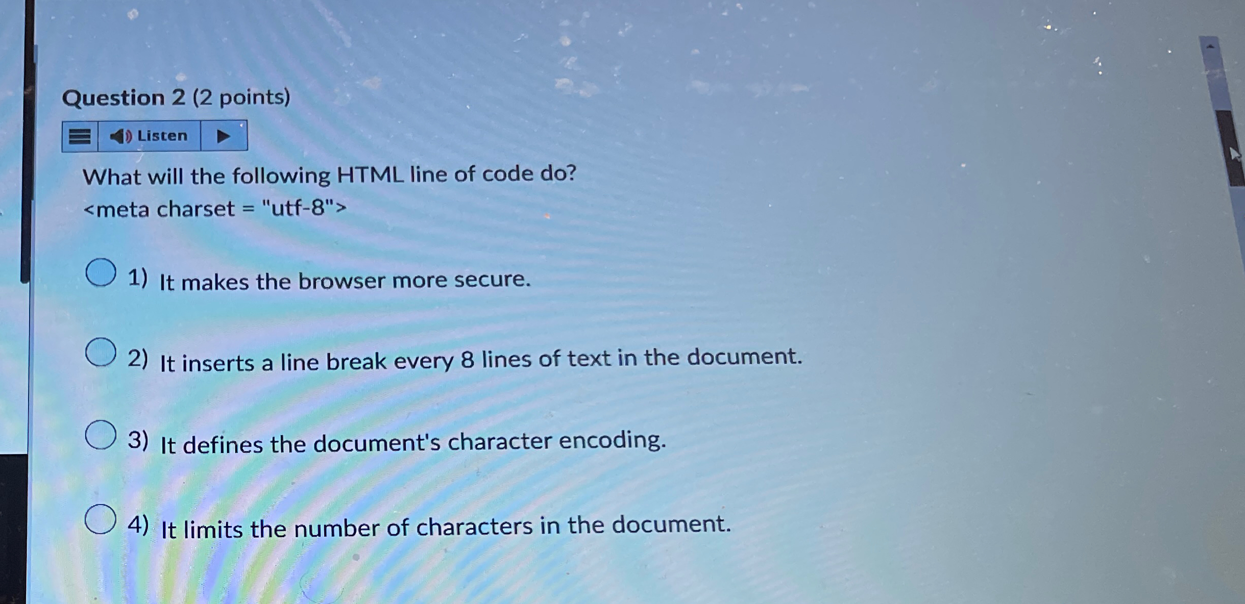 Solved Question 2 (2 ﻿points)What will the following HTML | Chegg.com