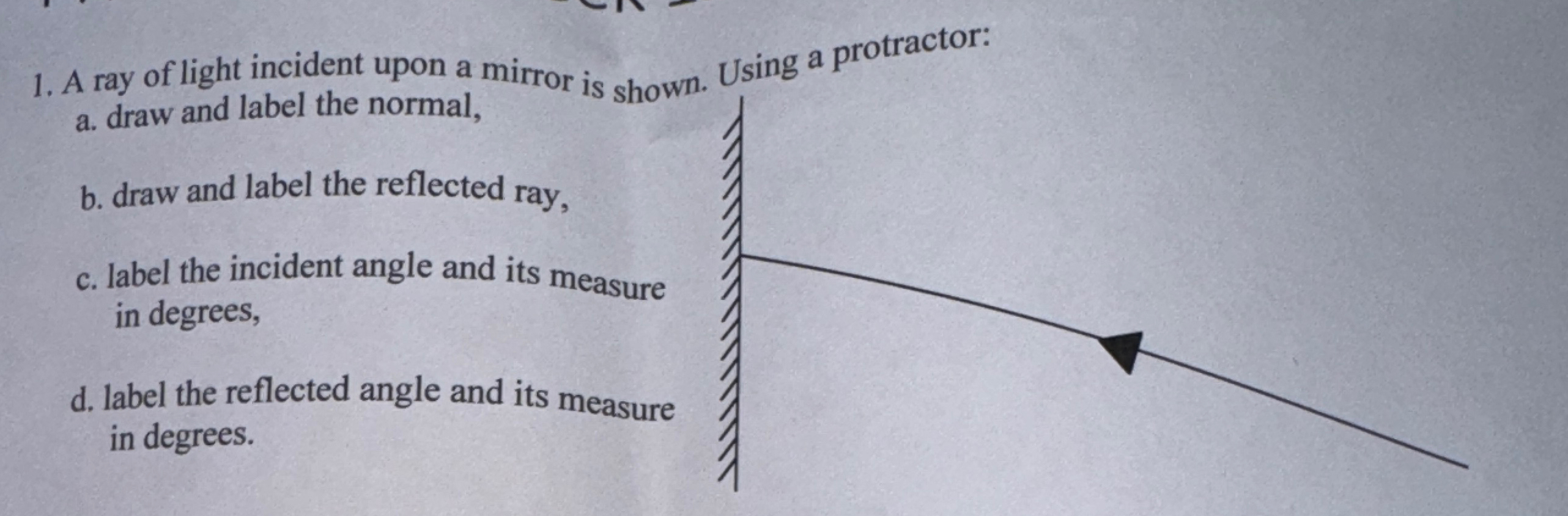 Solved A ray of light incident upon a mirror is shown. Using | Chegg.com