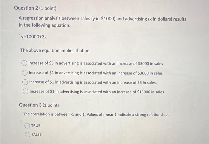 Solved A regression analysis between sales (y in $1000 ) and | Chegg.com