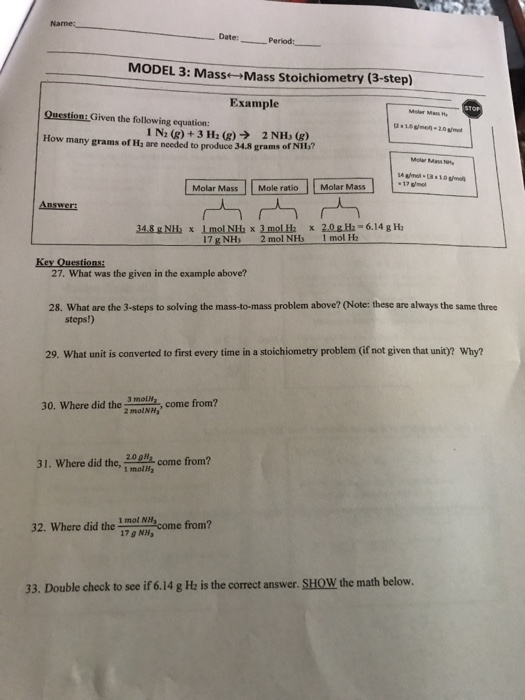 Solved Name: Date: Period: MODEL 3: Mass-Mass Stoichiometry | Chegg.com