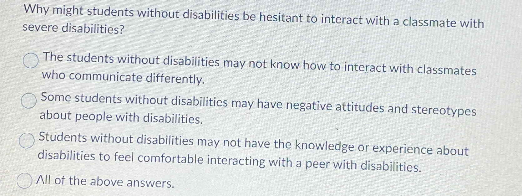 Solved Why might students without disabilities be hesitant | Chegg.com