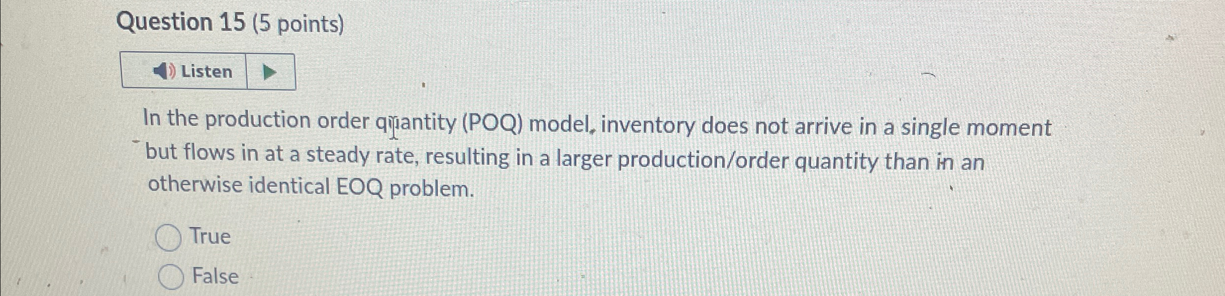 Solved Question 15 (5 ﻿points)In the production order | Chegg.com