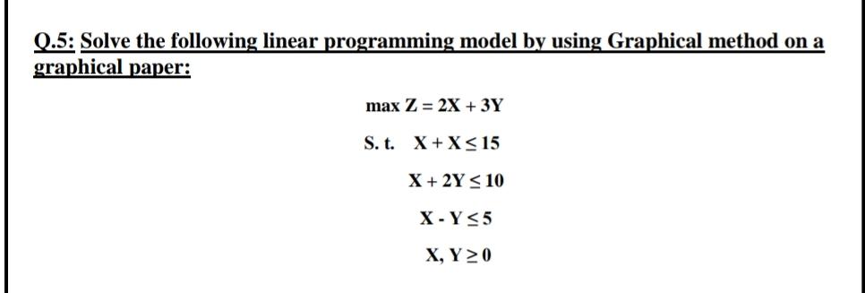Solved Q.5: Solve the following linear programming model by | Chegg.com