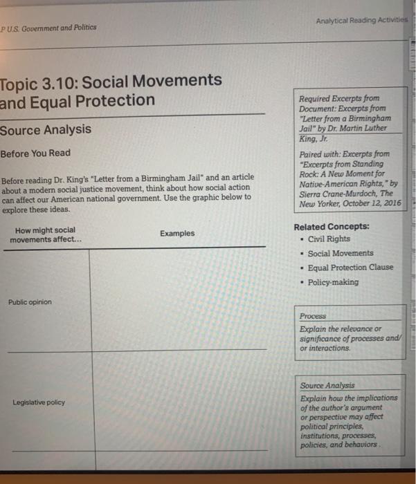 Analytical Reading Activities PUS Government and | Chegg.com
