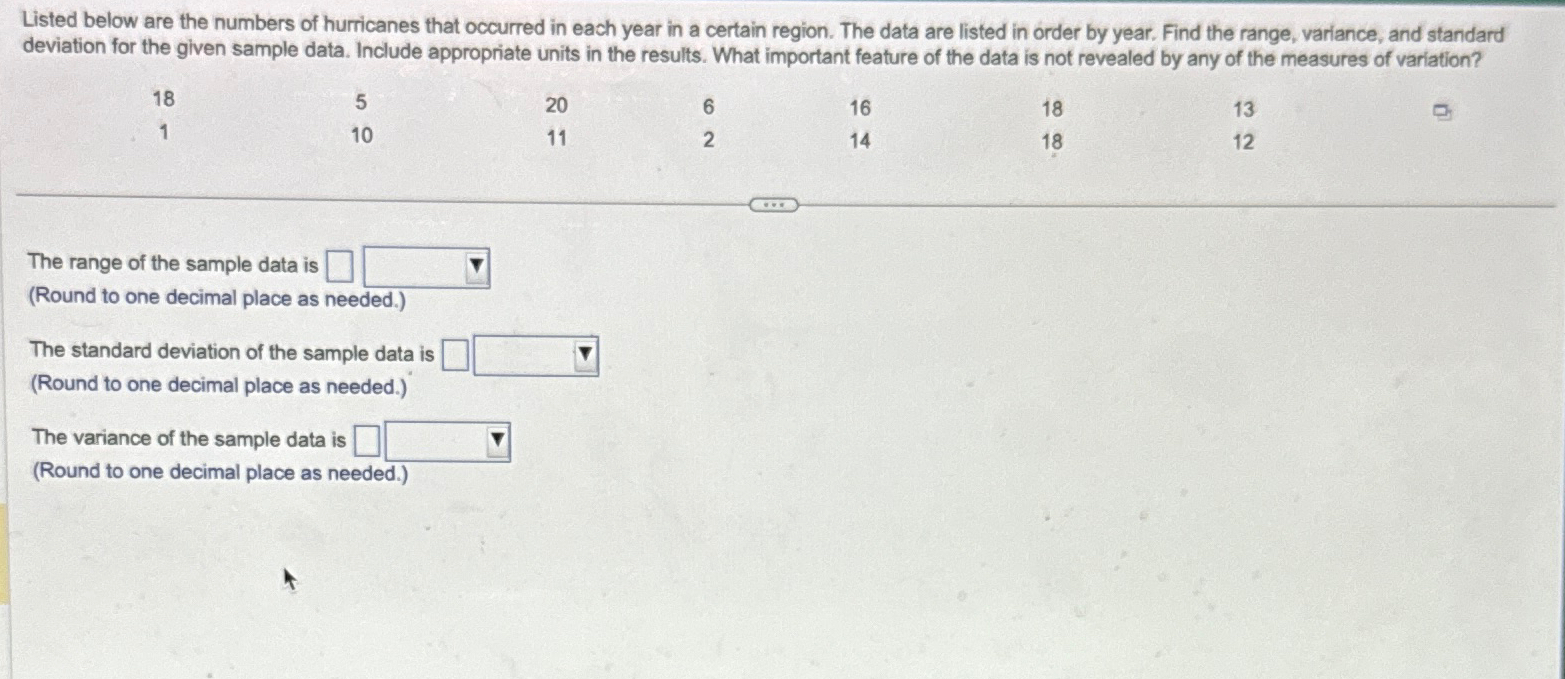 Solved Listed below are the numbers of hurricanes that | Chegg.com