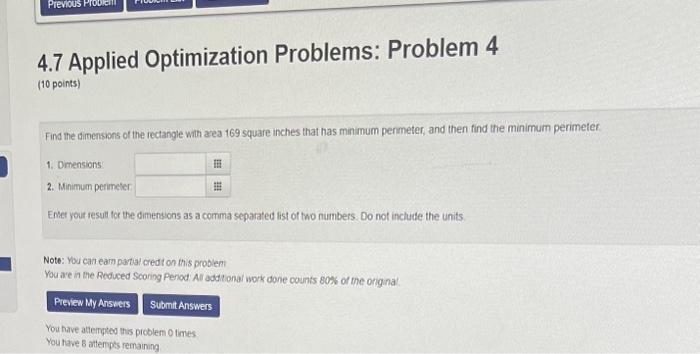 Solved 4.7 Applied Optimization Problems: Problem 4 (10 | Chegg.com