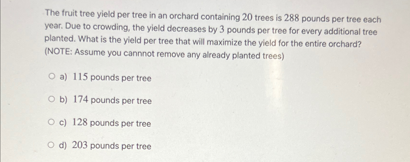 Solved The fruit tree yield per tree in an orchard | Chegg.com