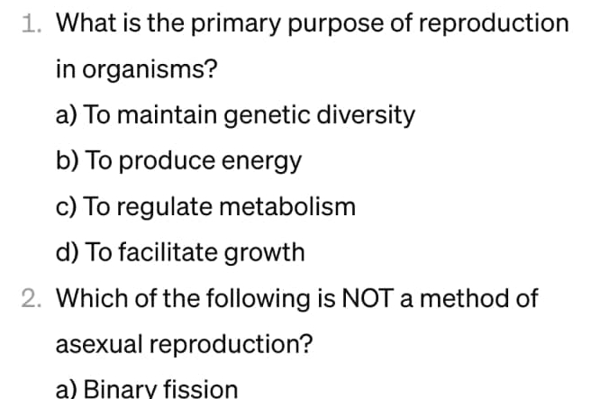 Solved Biology: What is the primary purpose of reproduction | Chegg.com