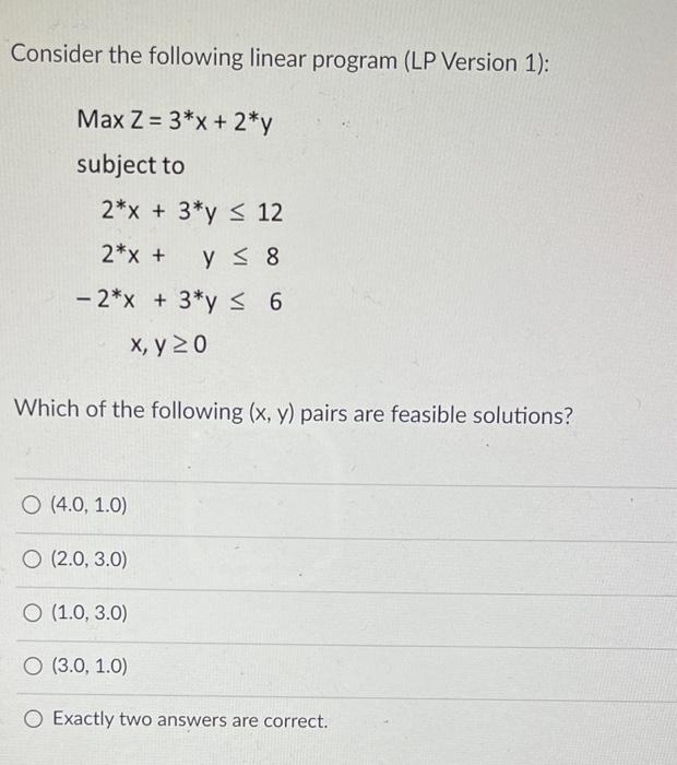 Solved Consider the following linear program (LP Version 1): | Chegg.com