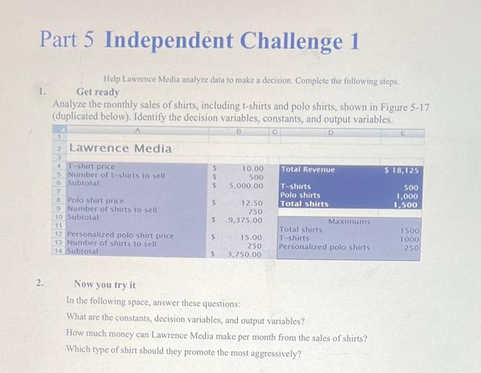 Part 5 Independent Challenge 1 Help Lawrence Media | Chegg.com