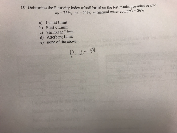 Solved 10. Determine the Plasticity Index of soil based on | Chegg.com