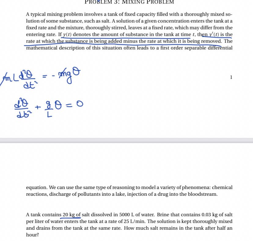 Solved by an EXPERT PROBLEM 3: MIXING PROBLEMA typical mixing problem | Chegg.com