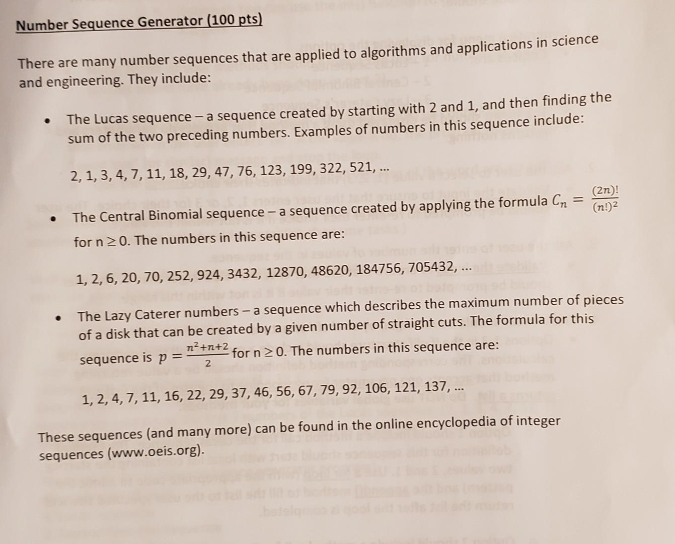 Solved Number Sequence Generator (100 pts) There are many | Chegg.com