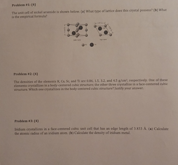 Solved Problem #1: (4)The unit cell of nickel arsenide is | Chegg.com