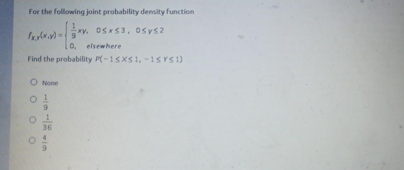 Solved For the following joint probability density function | Chegg.com