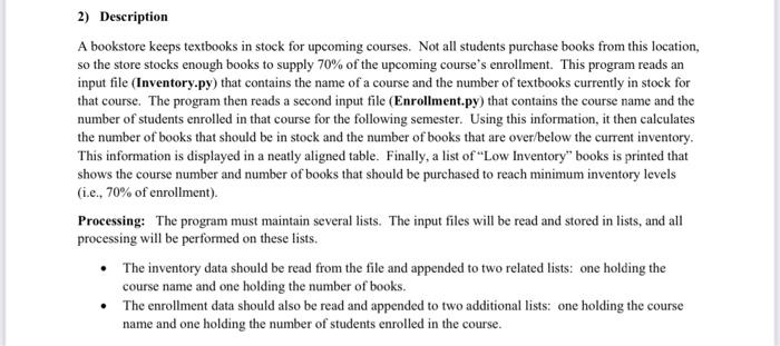 Solved 2) Description A bookstore keeps textbooks in stock | Chegg.com