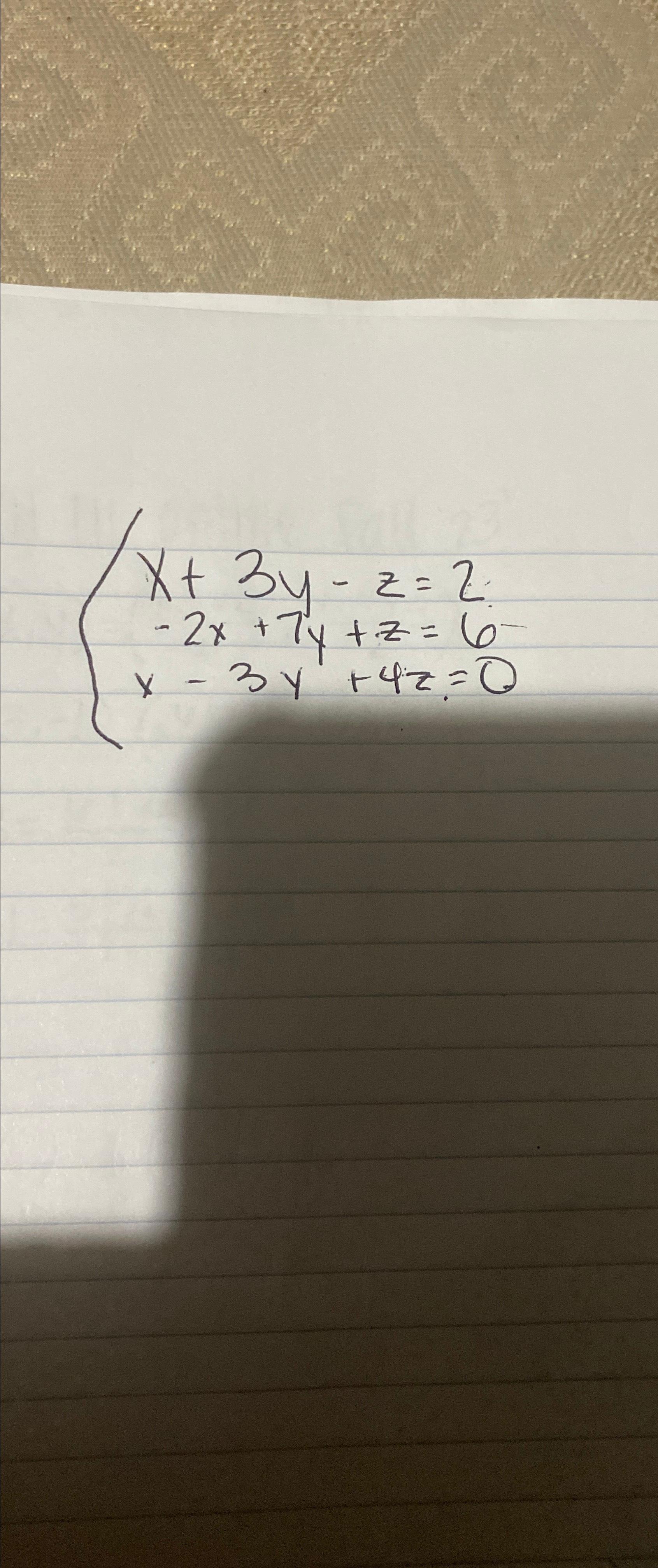 Solved x+3y-z=2-2x+7y+z=6x-3y+4z=0Eliminate x from the | Chegg.com Solved x+3y-z=2-2x+7y+z=6x-3y+4z=0Eliminate x from the | Chegg.com
