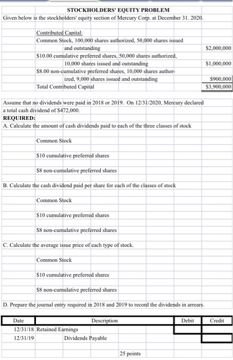 Solved Stockholders Equity Problem Given Below Is The Chegg