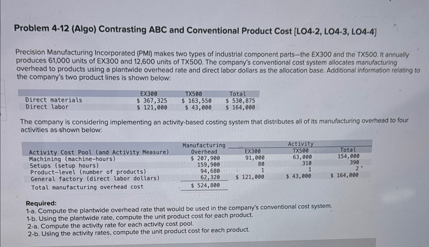 Solved Problem 4-12 (Algo) ﻿Contrasting ABC and Conventional | Chegg.com