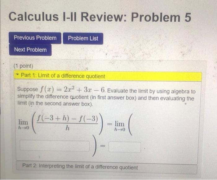 Solved Calculus I Ii Review Problem 5 1 Point Part 1