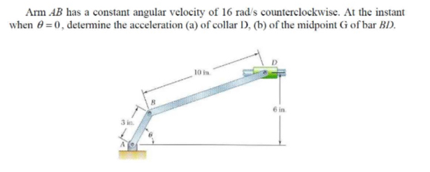 Solved Arm AB ﻿has a constant angular velocity of 16rads | Chegg.com