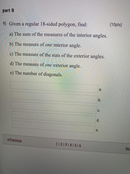 Solved part B 9) Given a regular 18-sided polygon, find: | Chegg.com