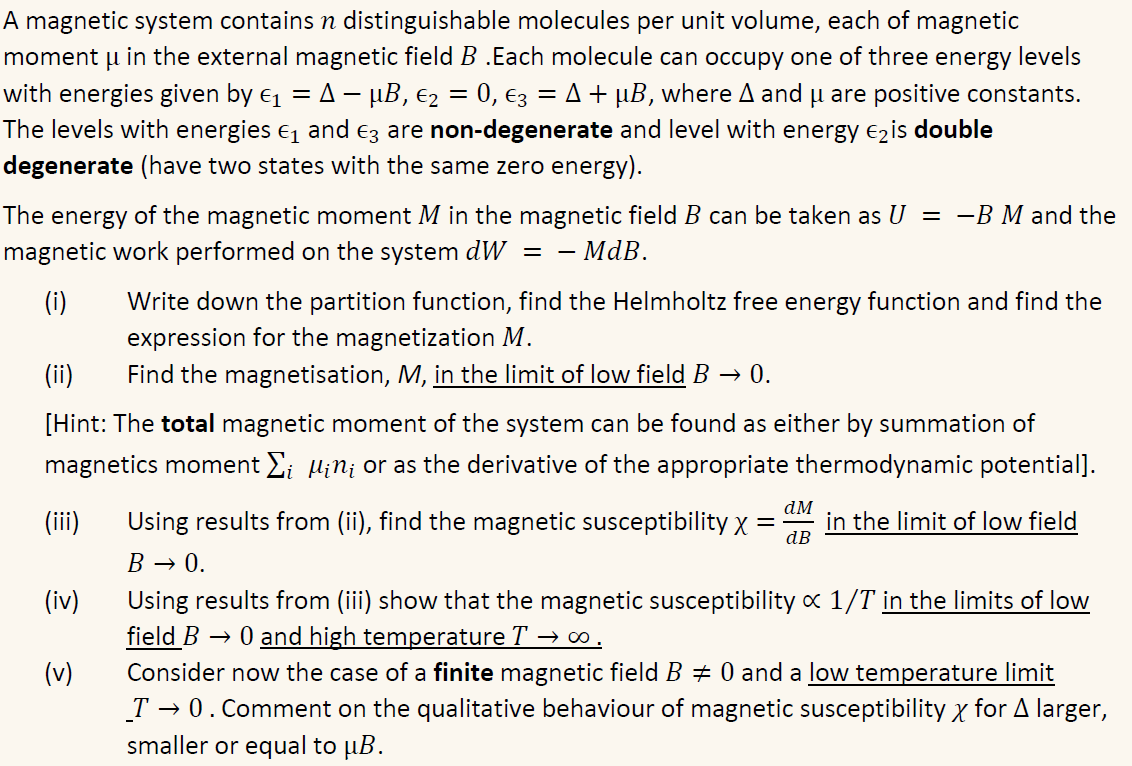 Solved A magnetic system contains n ﻿distinguishable | Chegg.com