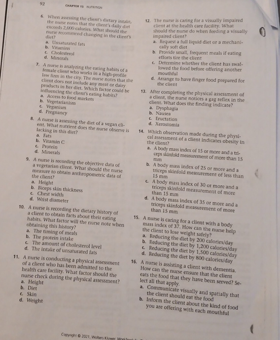 Solved 92CHAPTER is NJTRTIOA6. ﻿When assessing the client's | Chegg.com