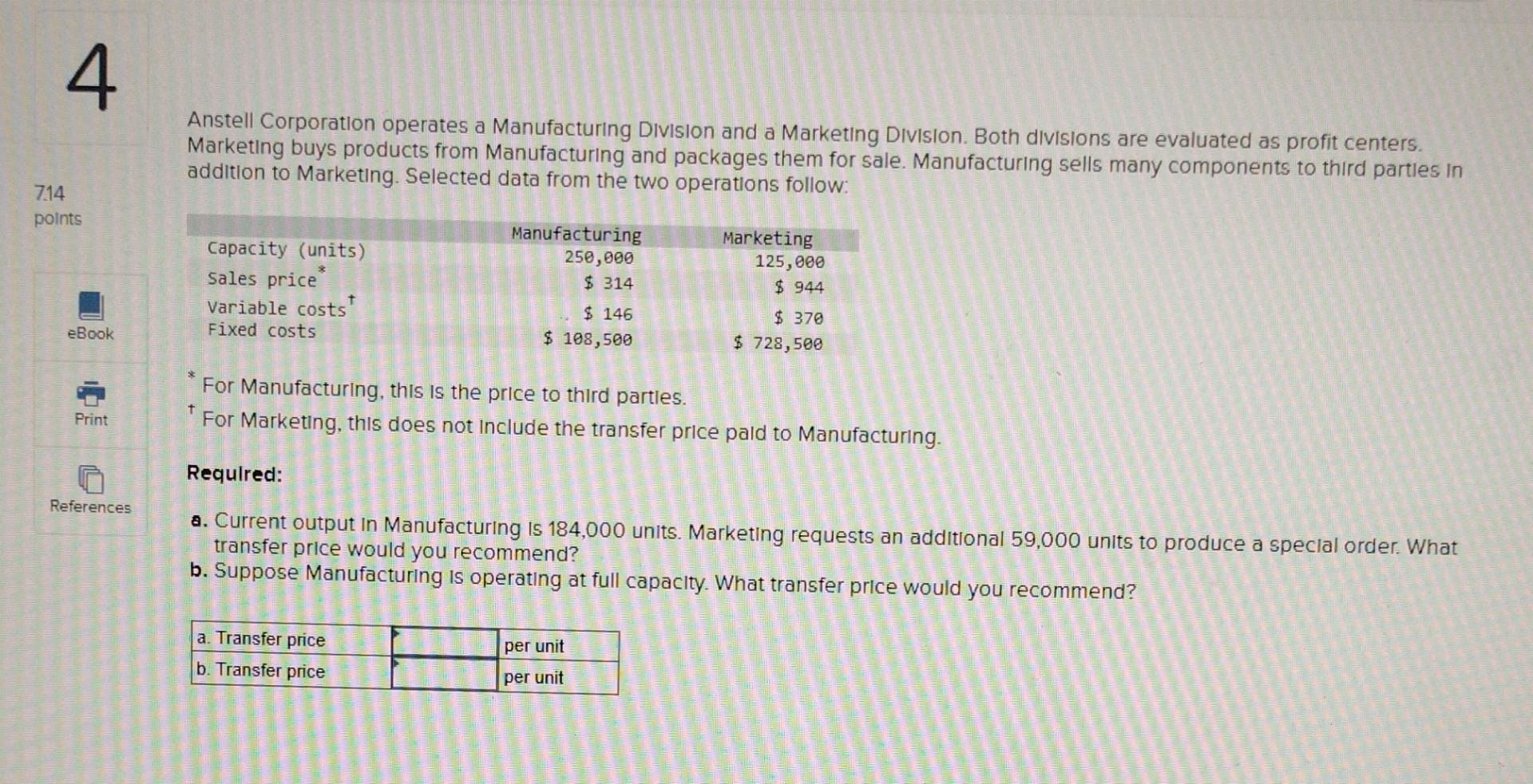 Anstell Corporation operates a Manufacturing Division | Chegg.com