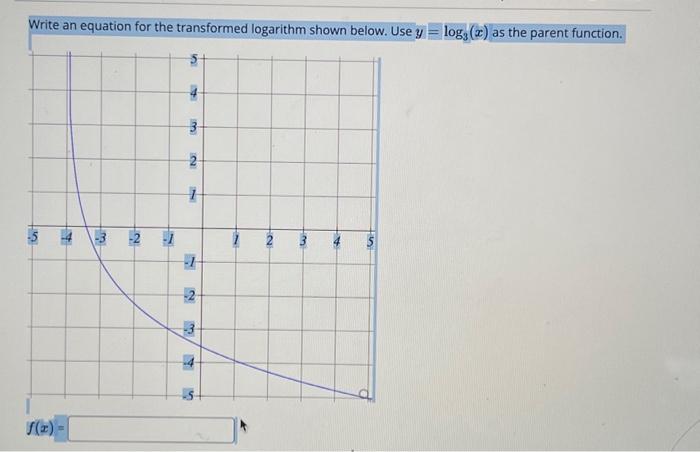 Solved Write an equation for the transformed logarithm shown | Chegg.com