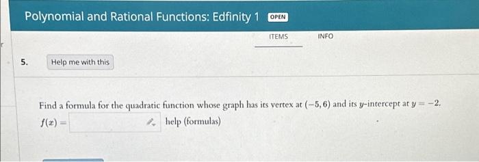 Solved Polynomial and Rational Functions: Edfinity 1 5. Help | Chegg.com