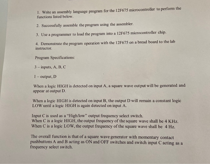 1. Write an assembly language program for the 12F675 | Chegg.com