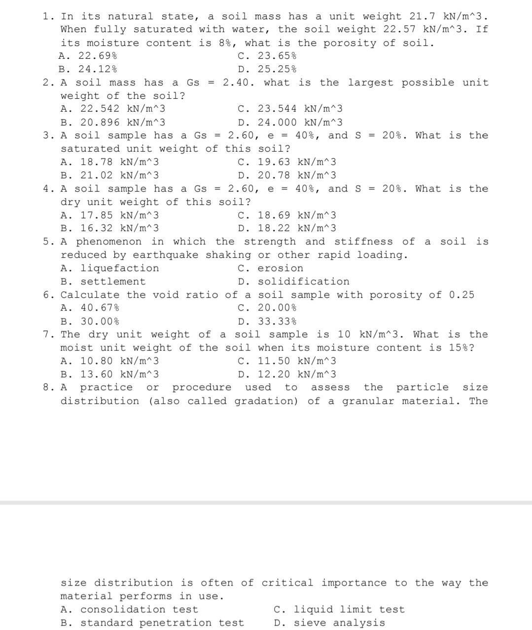 Solved 1. In its natural state, a soil mass has a unit | Chegg.com